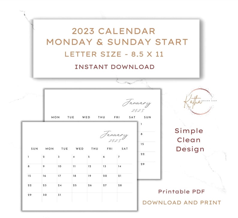 2023 Calendar Simple 2023 Calendar 12 Month Calendar - Etsy Canada