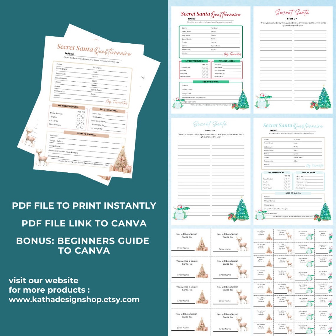 Secret Santa Questionnaire, Secret Santa Sign-up Form, Secret Santa ...