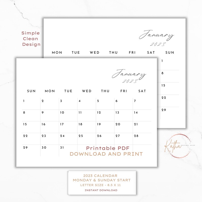 2023 Calendar Simple 2023 Calendar 12 Month Calendar Etsy Canada