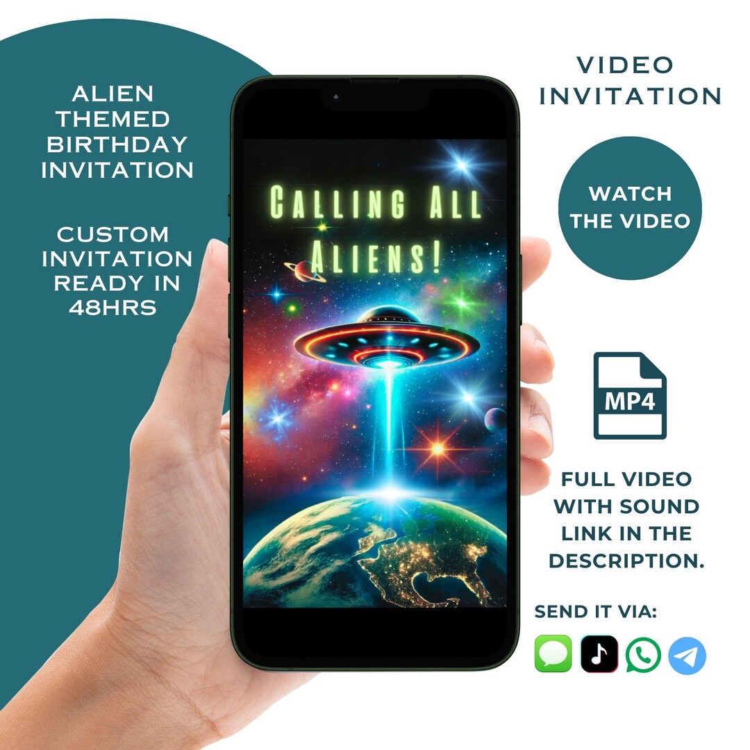 Custom Alien Birthday Invitation Boys Spaceship Neon Green Alien Theme ...