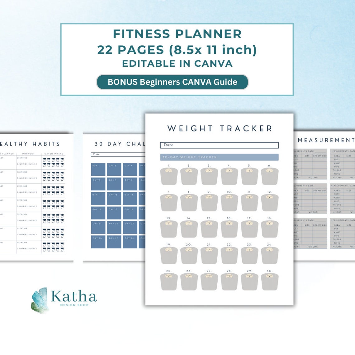 Canva-editable Fitness Planner, Printable Fitness Challenges Planner ...