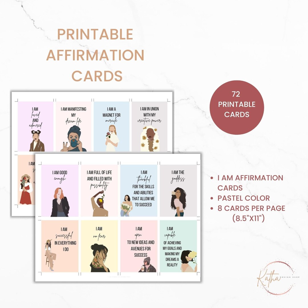 I Am Affirmation Cards, Printable Affirmation Cards, 72 Printable ...