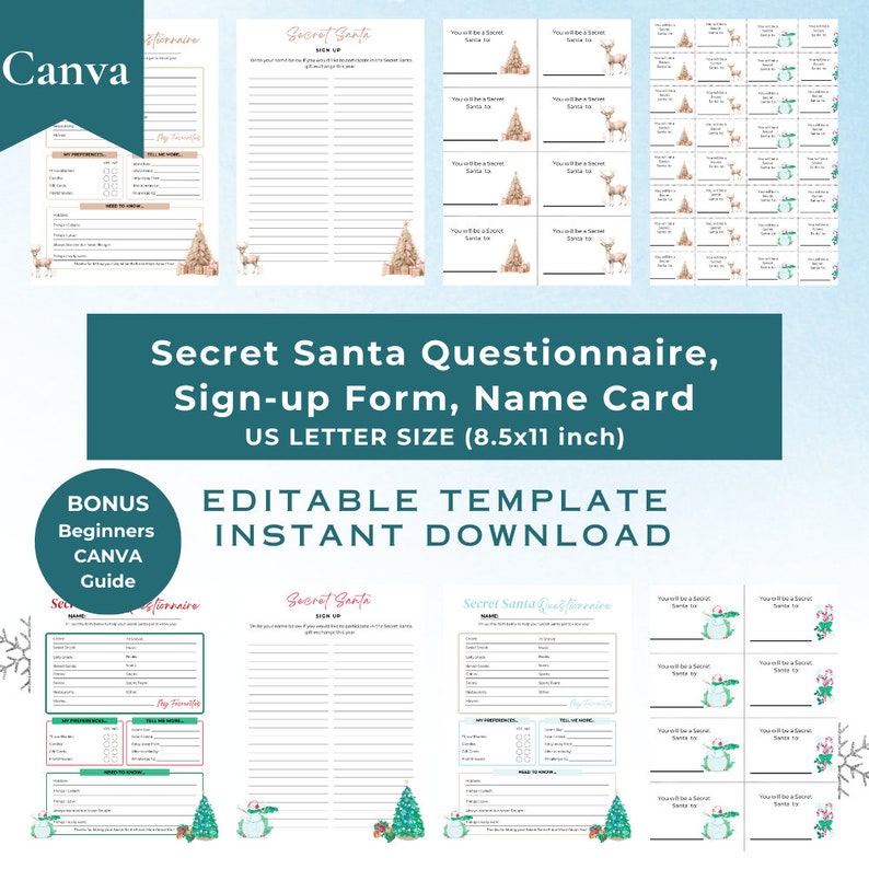 Secret Santa Questionnaire, Secret Santa Sign-up Form, Secret Santa ...