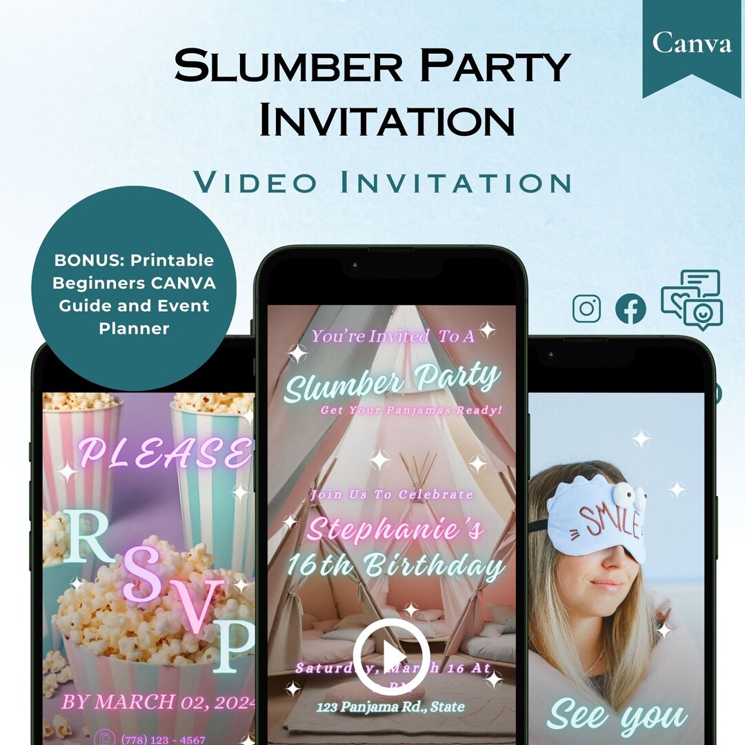 Slumber Party 16th Birthday Invitation, Girls Panjama Bday Invitation ...