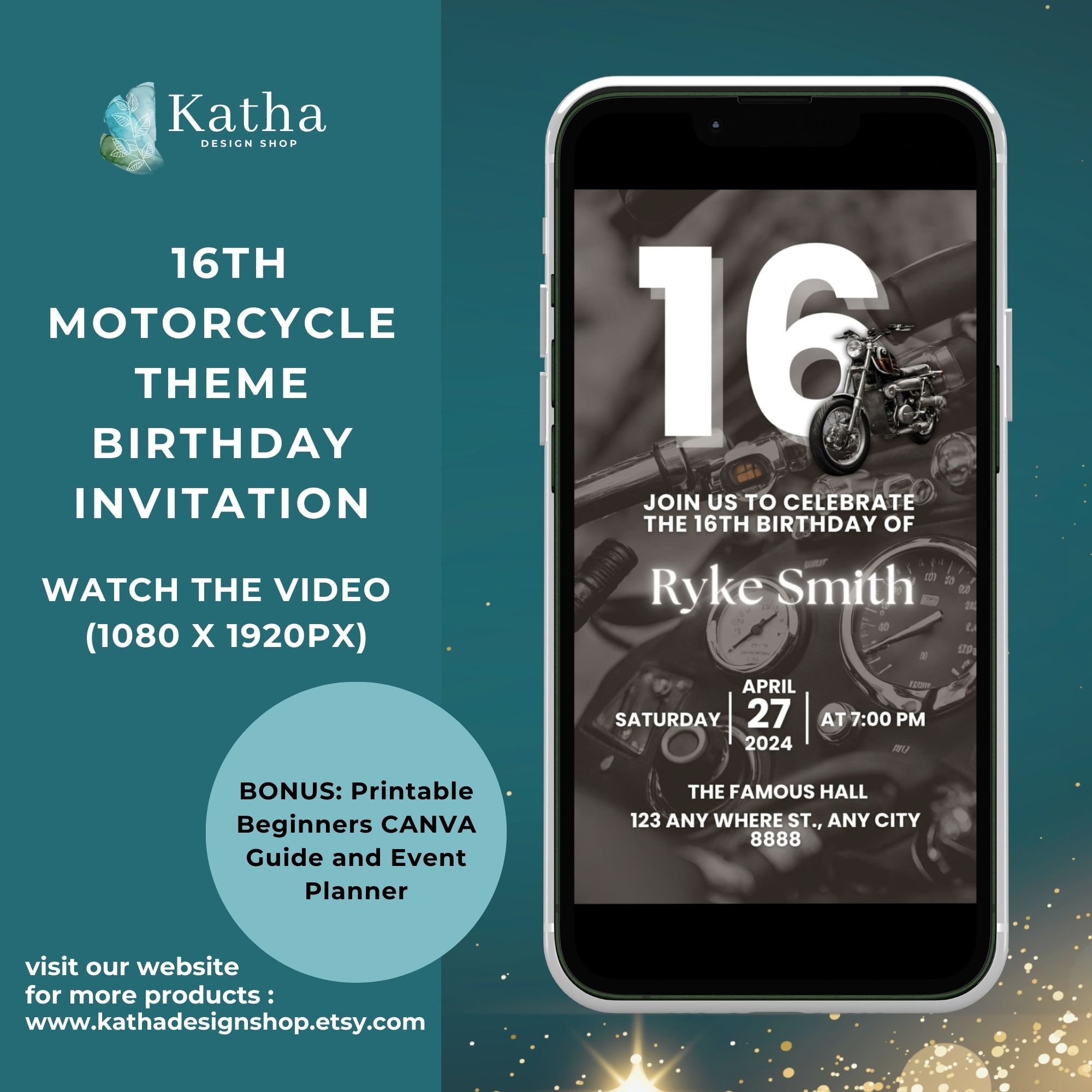 16th RIDERS Birthday Video Invitation, Editable Motorcycle Bday Invite ...