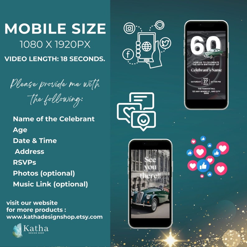 Classic Car Birthday Video Invitation: Custom Auto Party Evite (digital ...