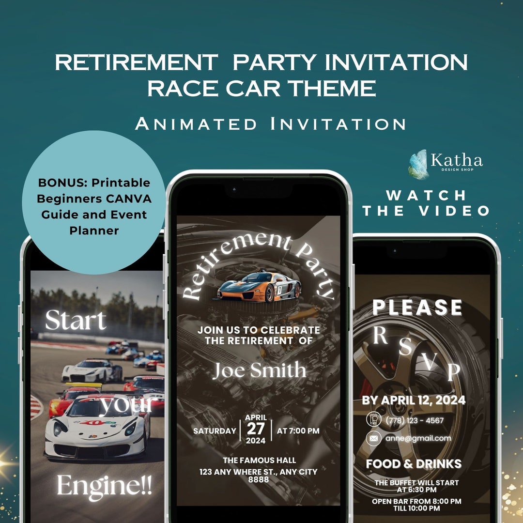 Race Car Retirement Party Video Invitation: Editable Canva Template ...