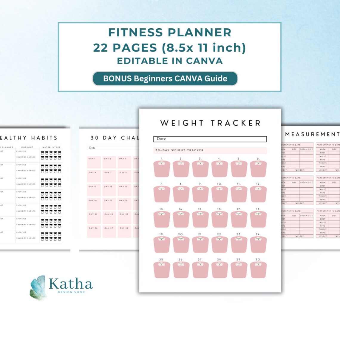 Canva-editable Fitness Planner, Printable Fitness Challenges Planner ...