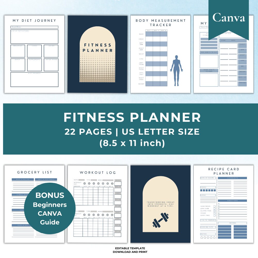 Canva-editable Fitness Planner, Printable Fitness Challenges Planner ...