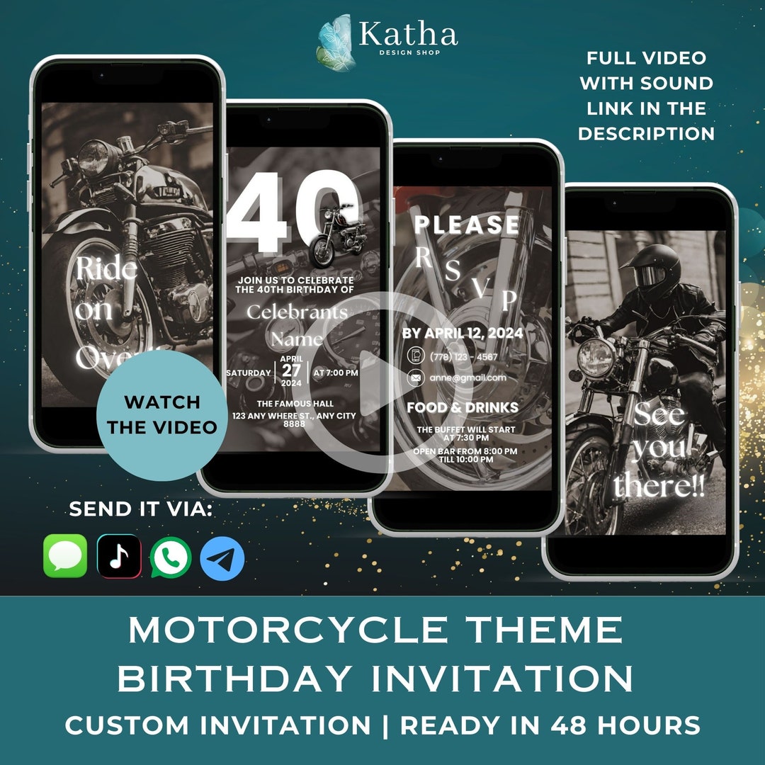 RIDERS Birthday Video Invitation, Custom Motorcycle Bday Invite ...