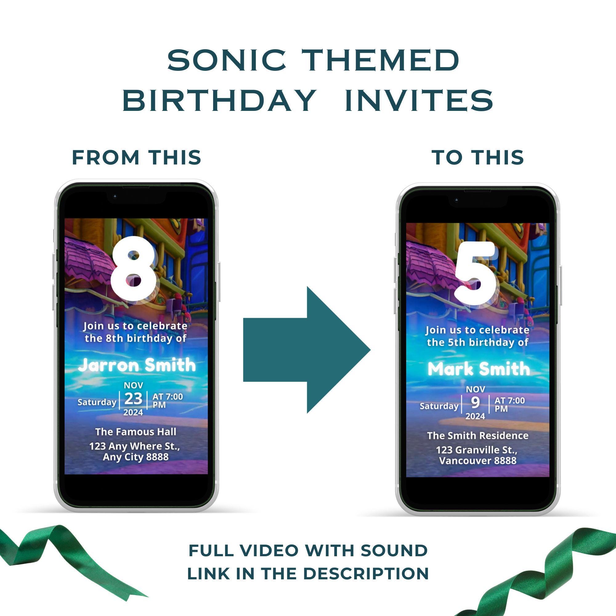 Sonic Birthday Video Invitation, Hedgehog Party Video Invitation, Fun ...