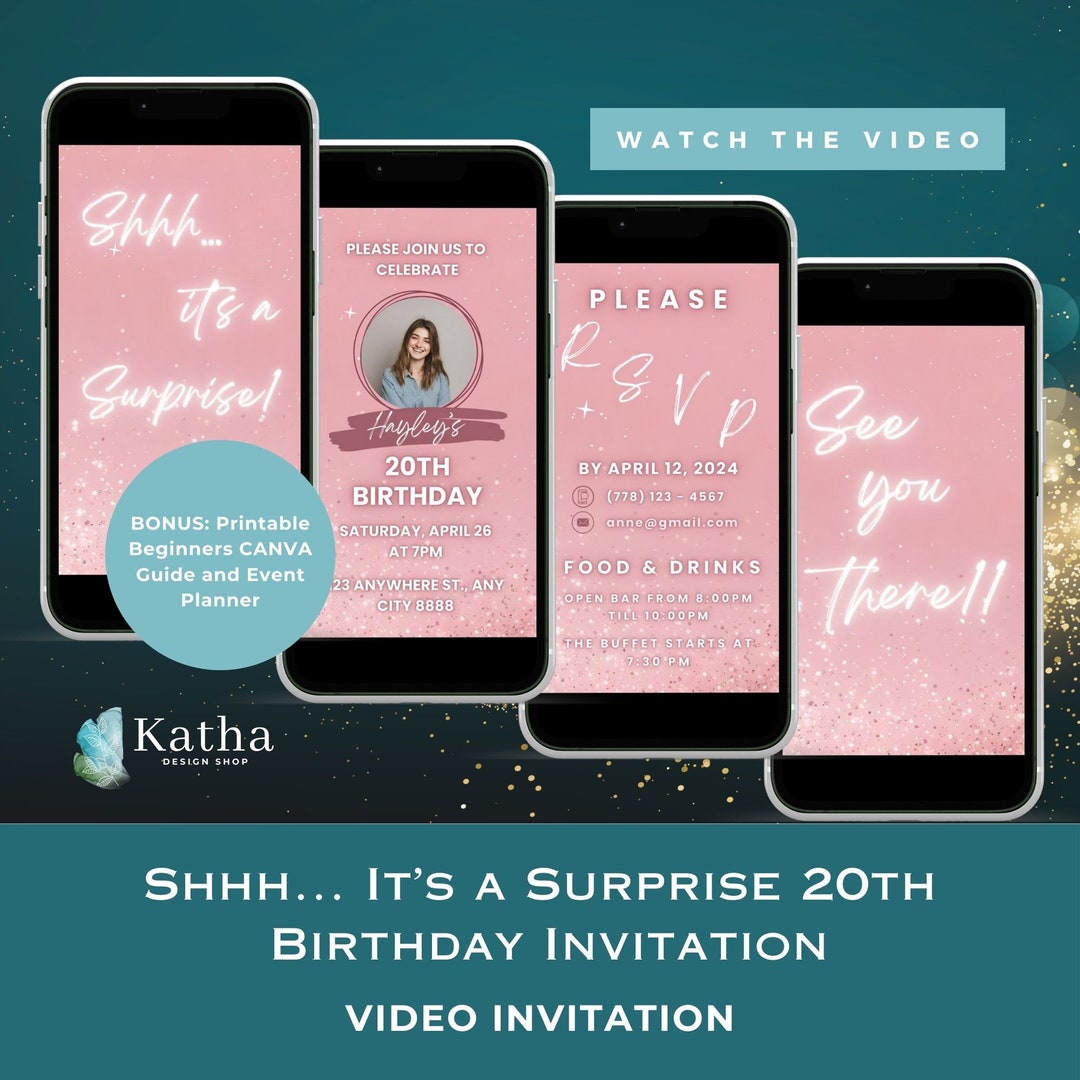 Surprise Birthday Invitation With Photo, Shhh It's a Surprise 20TH Bday ...