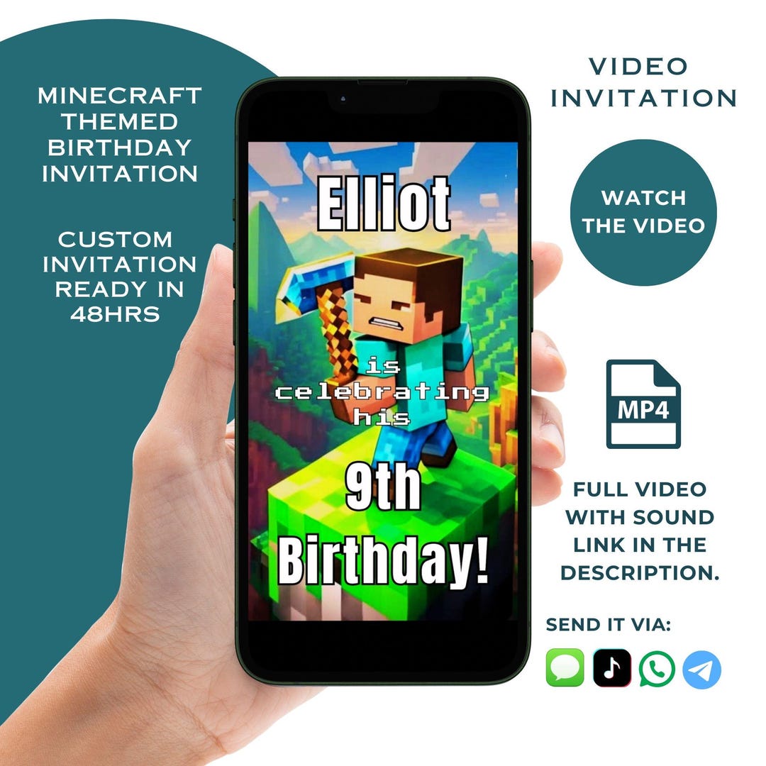 Custom Minecraft Video Invitation for Kids | Minecraft Birthday Invites ...