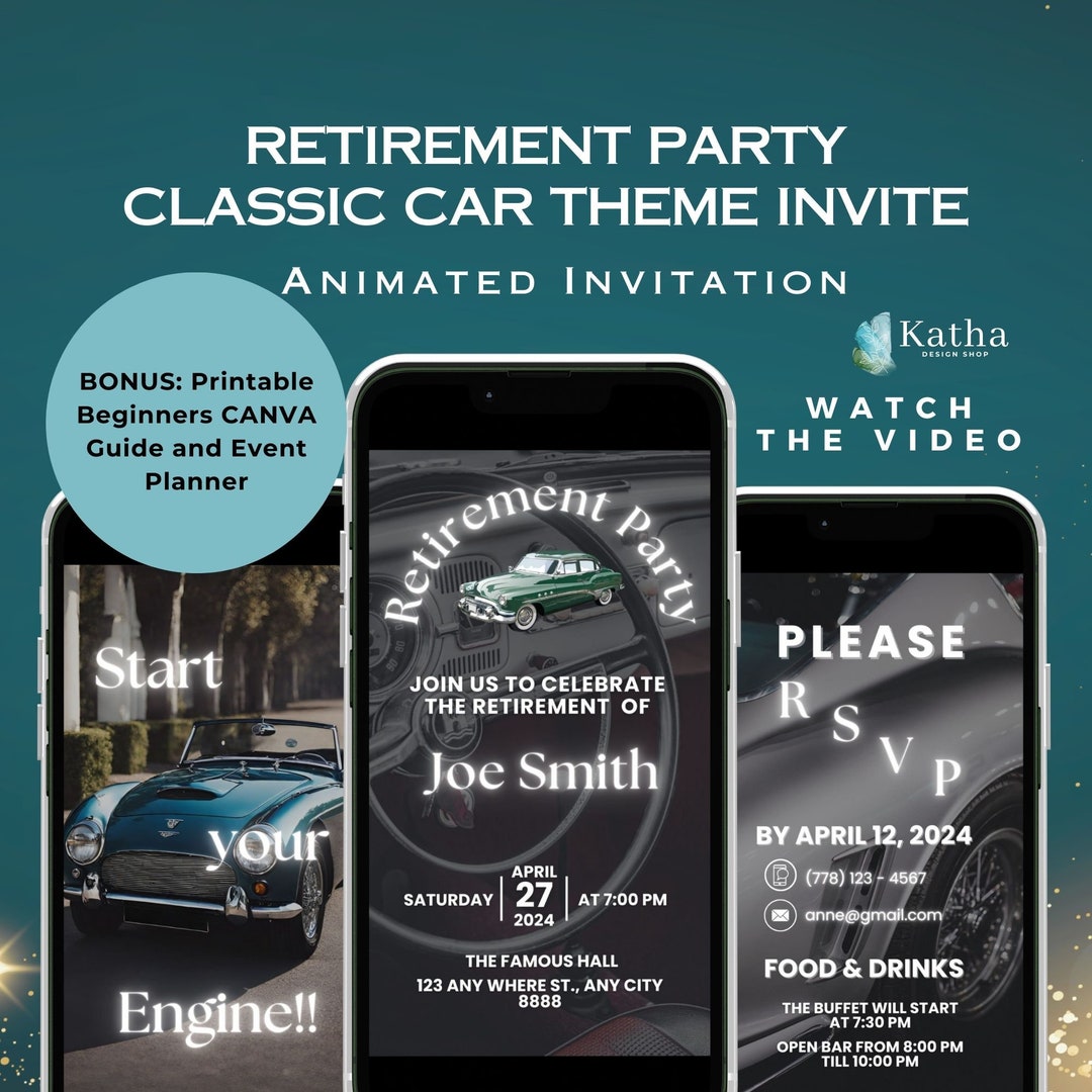 Classic Car Retirement Party Video Invitation: Editable Template ...