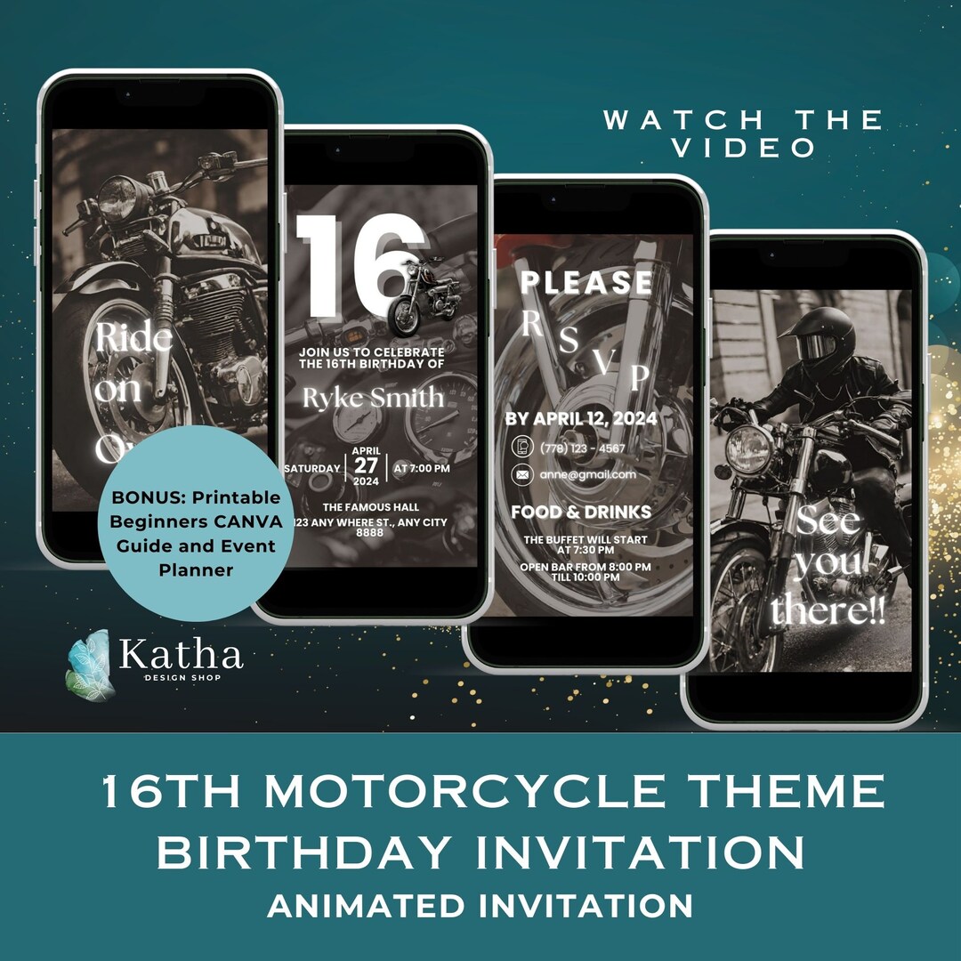 16th RIDERS Birthday Video Invitation, Editable Motorcycle Bday Invite ...