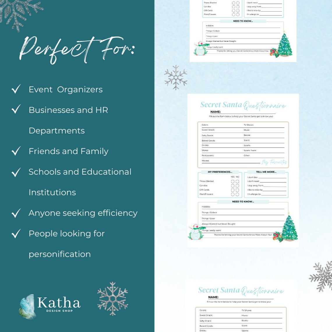 Secret Santa Questionnaire, Secret Santa Sign-up Form, Secret Santa ...