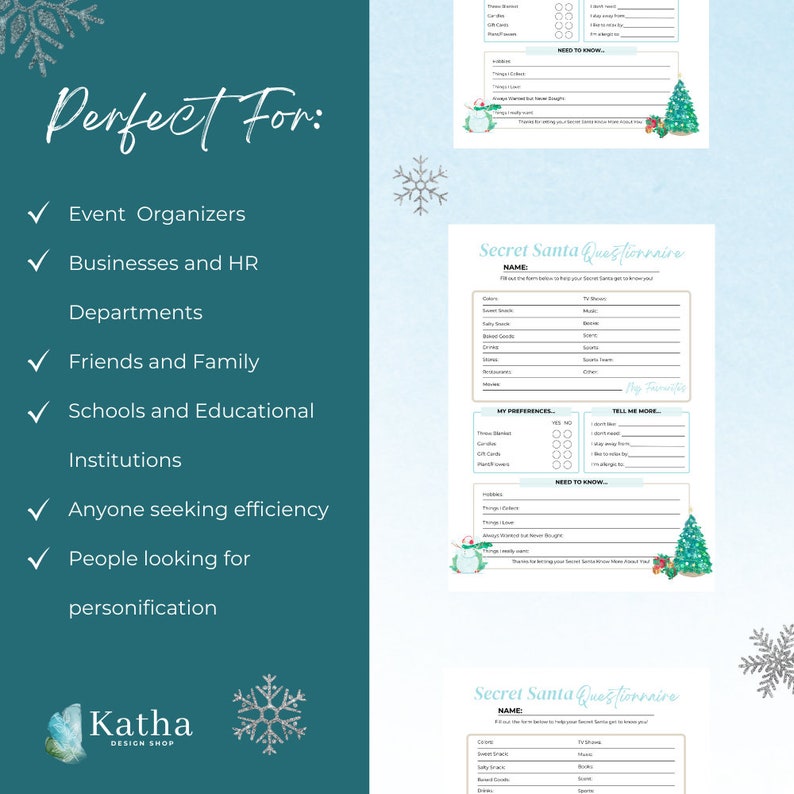 Secret Santa Questionnaire, Secret Santa Sign-up Form, Secret Santa ...