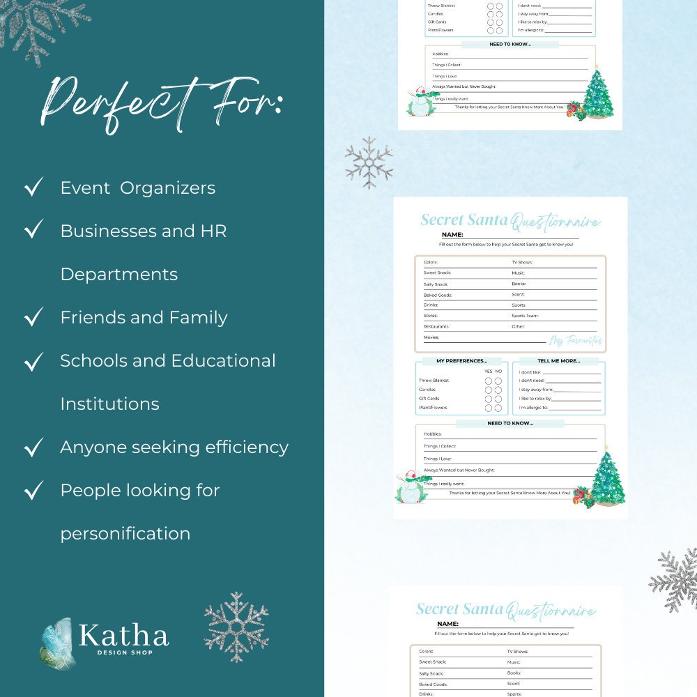 Secret Santa Questionnaire, Secret Santa Sign-up Form, Secret Santa ...