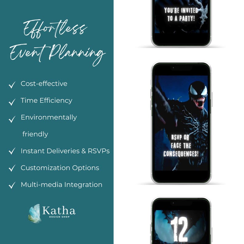 Invitación de cumpleaños y fiesta de Halloween con temática de Venom ...