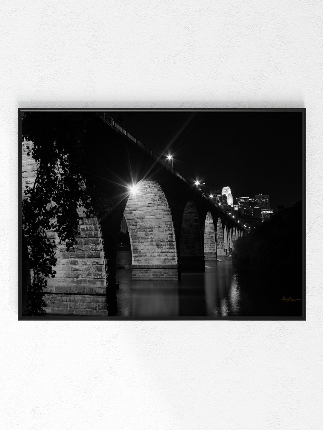 Stone Arch Bridge B&W Landscape Night Photo Wall Art, Nature ...