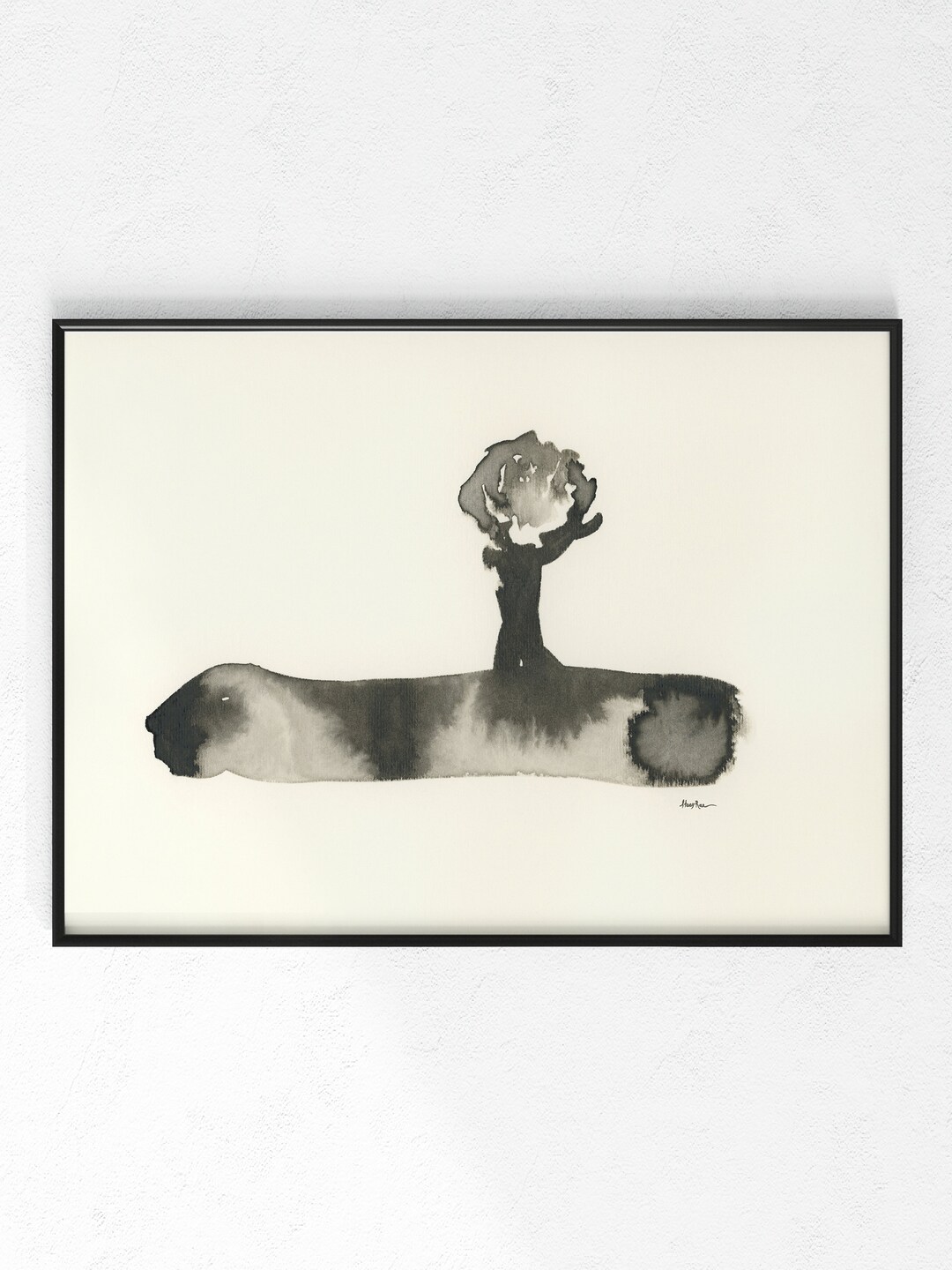 Black Gray Simple Watercolor Tree Wall Art, Landscape Tree Print ...