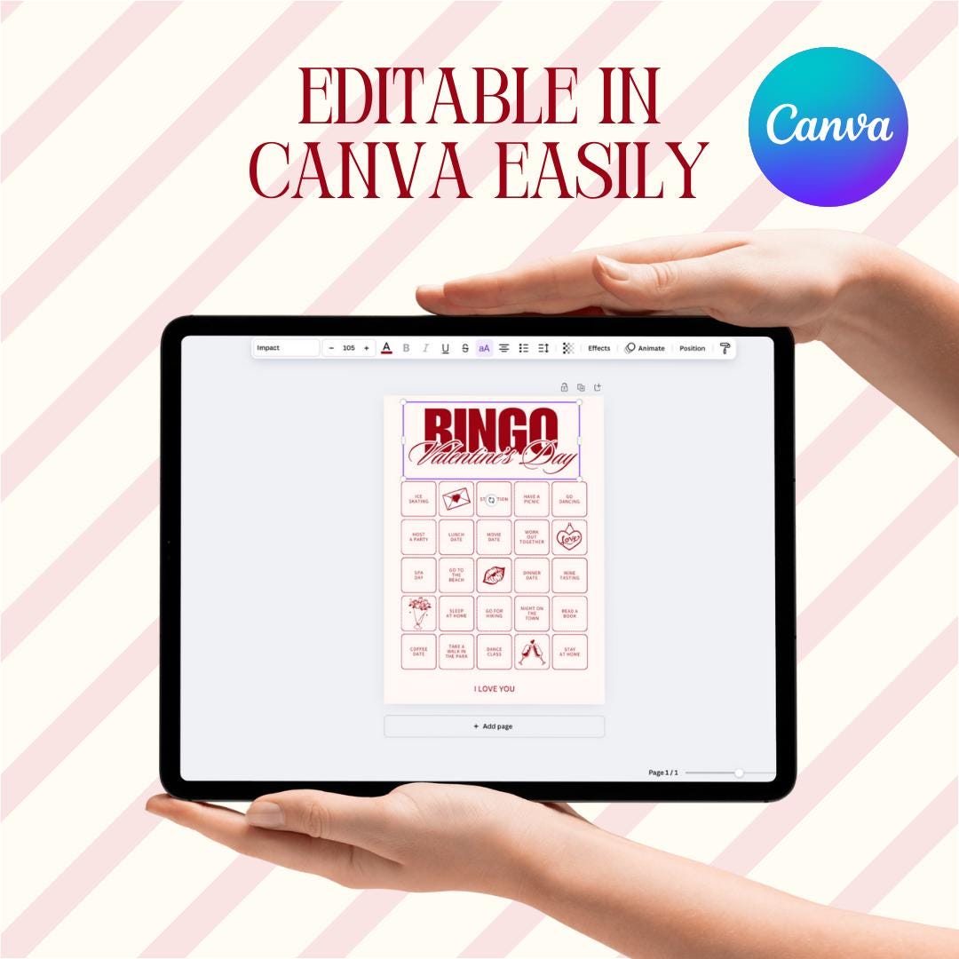 Valentine's Bingo Template | Editable Valentine's Party Bingo Sheet ...