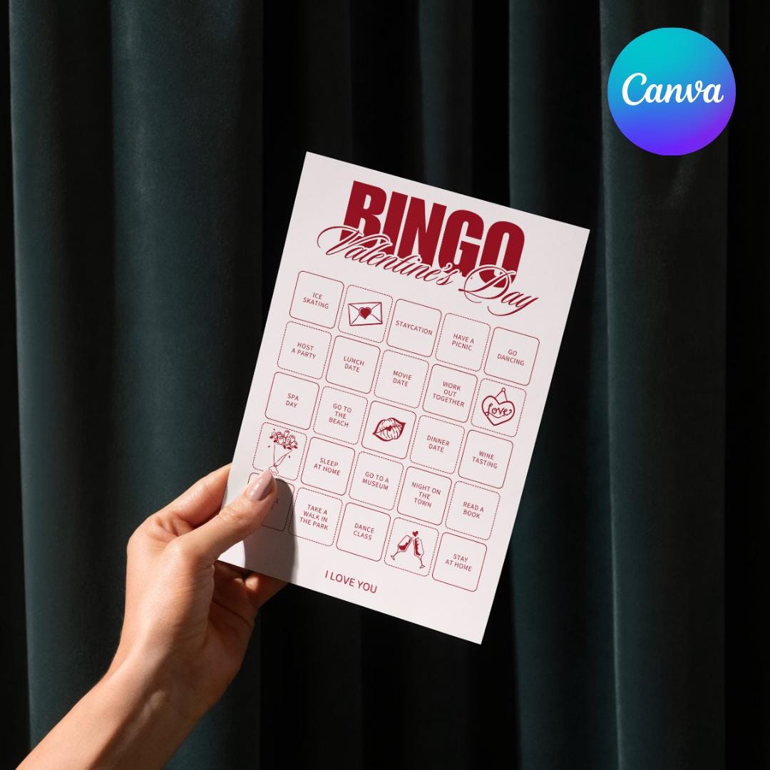 Valentine's Bingo Template | Editable Valentine's Party Bingo Sheet ...