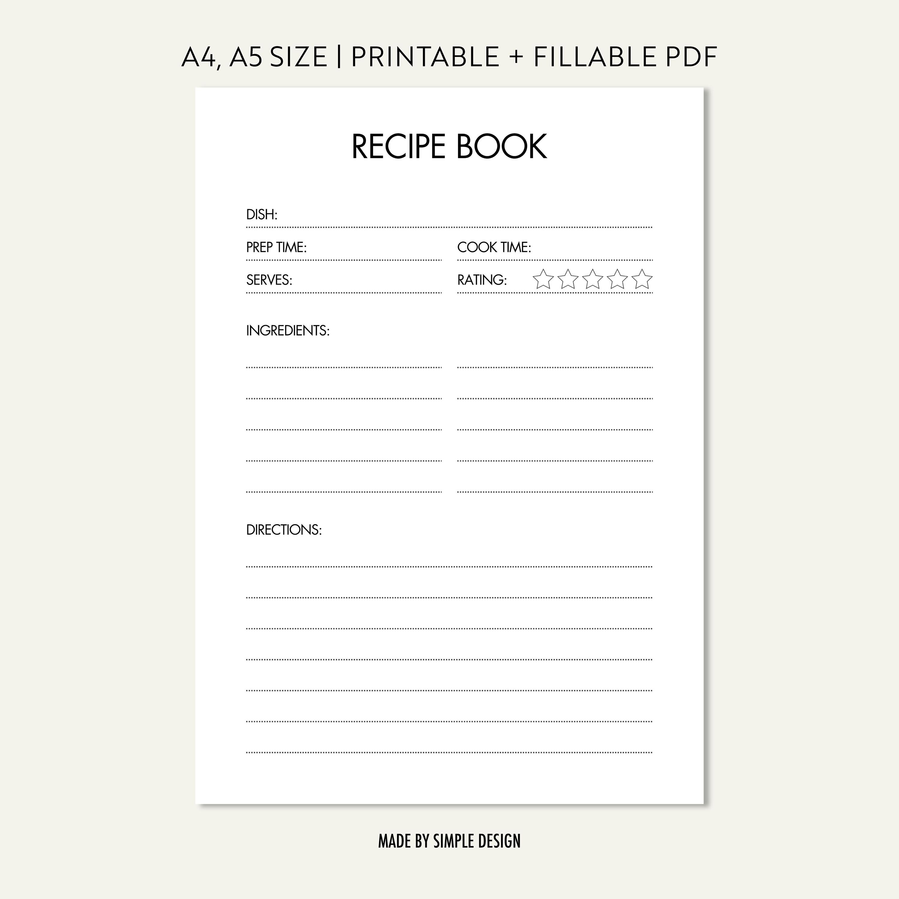 Printable Recipe Template | Blank Recipe Pages | A4 A5 | Instant ...