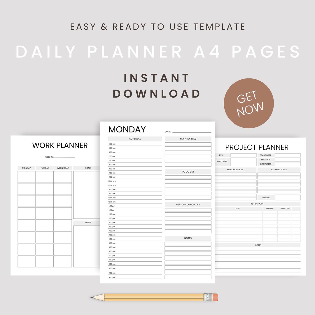 Work From Home Planner, Personal Daily/monthly Planner, Daily Hourly ...