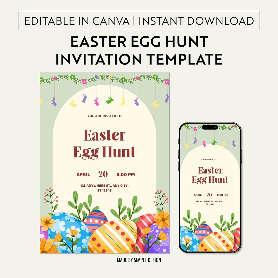 Easter Egg Hunt Invitation | Editable Canva Template | Spring Party ...