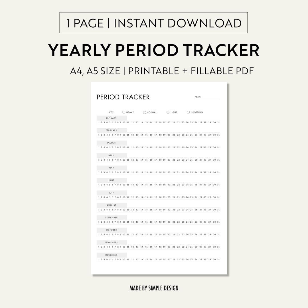 Yearly Period Tracker | A4, A5 Printable PDF | Wellness Planner - Etsy