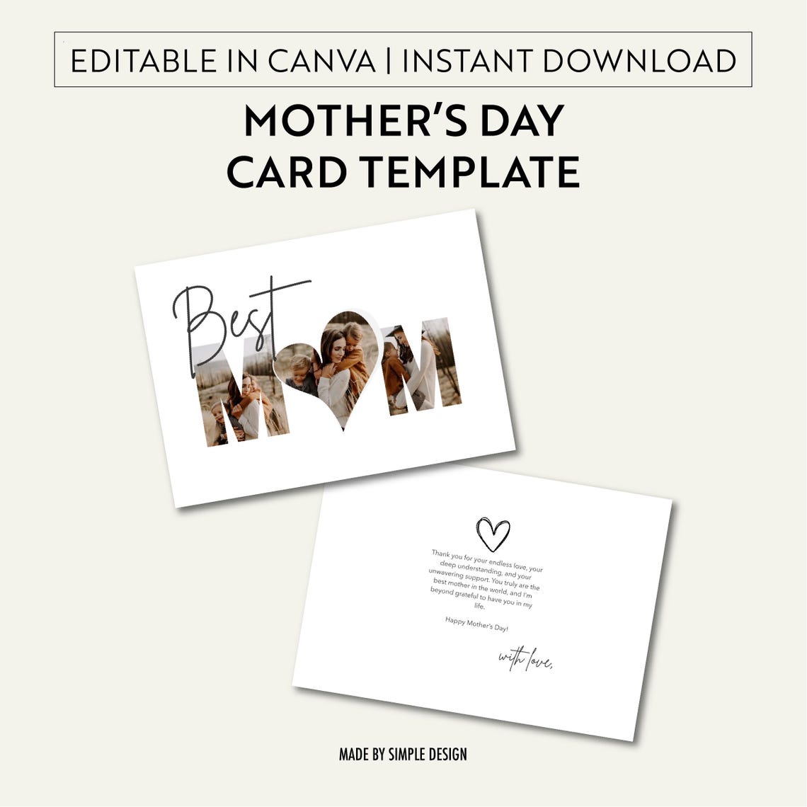 Editable Mothers Day Card Template | Canva Template | Best Mom Photo ...