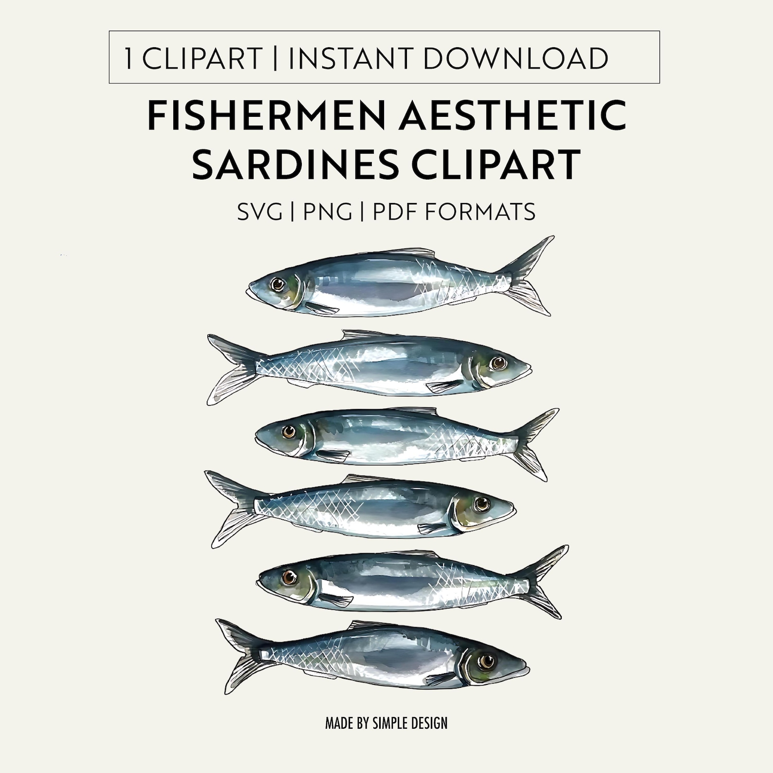 Fisherman Aesthetic | Sardine Clipart | Watercolor Sardine | PNG SVG ...