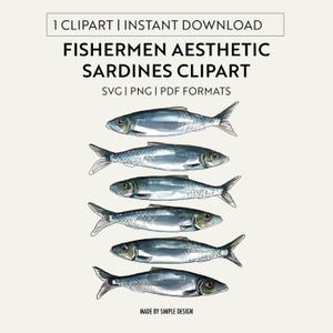 Fisherman Aesthetic | Sardine Clipart | Watercolor Sardine | PNG SVG ...