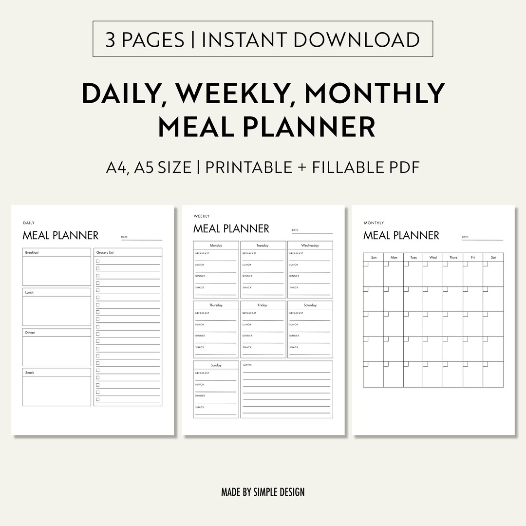 Printable Meal Planner Bundle | Daily, Weekly, Monthly Planner | A4/A5 ...