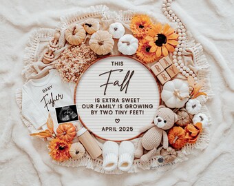 Fall Pregnancy Announcement Digital Baby Announcement Neutral Autumn ...