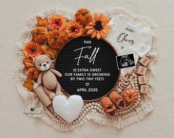 Fall Pregnancy Announcement Digital Baby Announcement Neutral Autumn ...