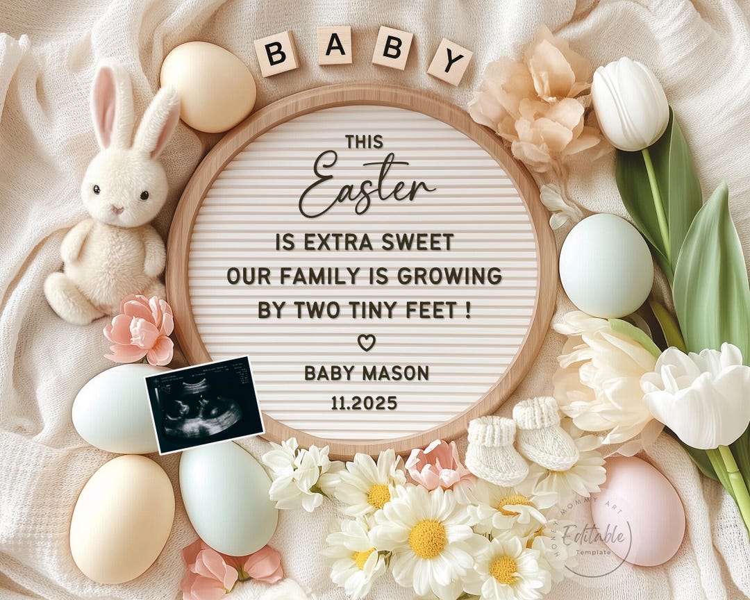 Easter Pregnancy Announcement Digital, Cute Spring Baby Reveal ...