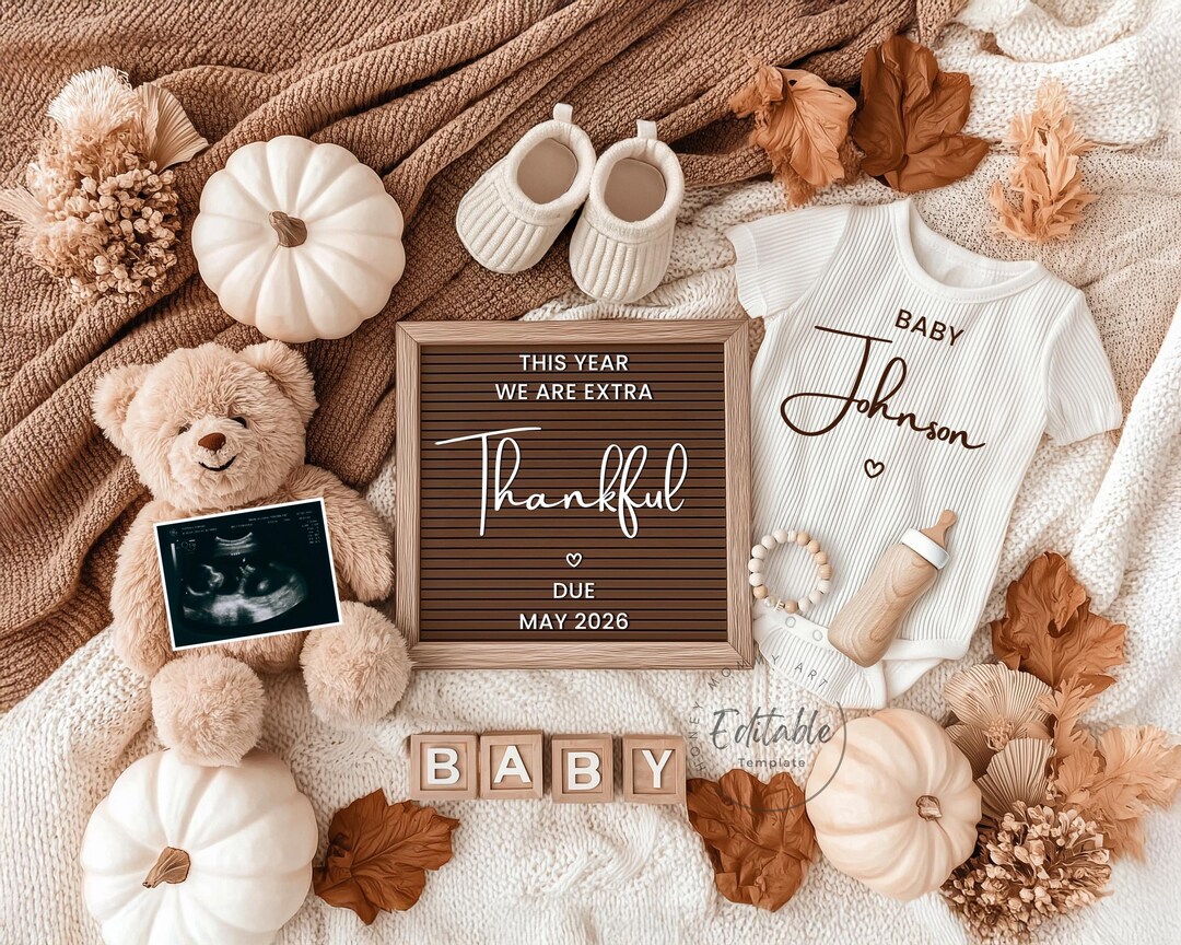 Thanksgiving Pregnancy Announcement Digital: Thankful Baby Reveal ...