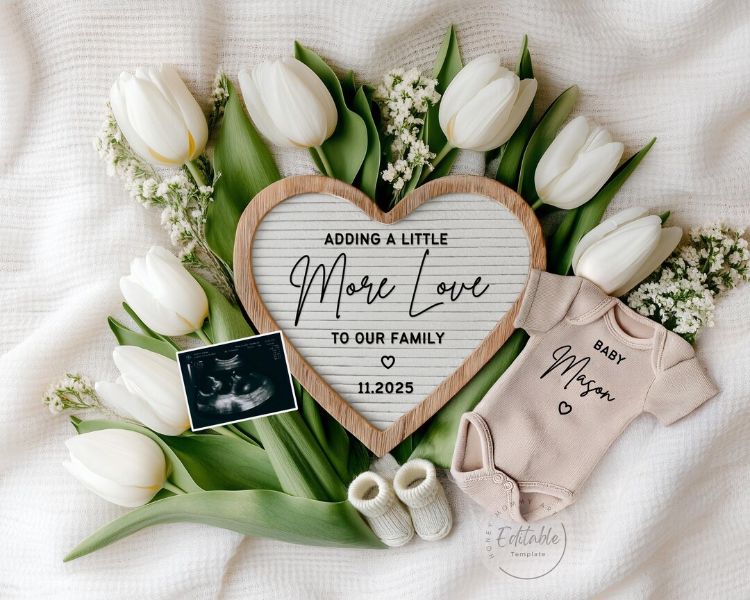 Spring Baby Announcement Digital Pregnancy Reveal, Floral Heart ...