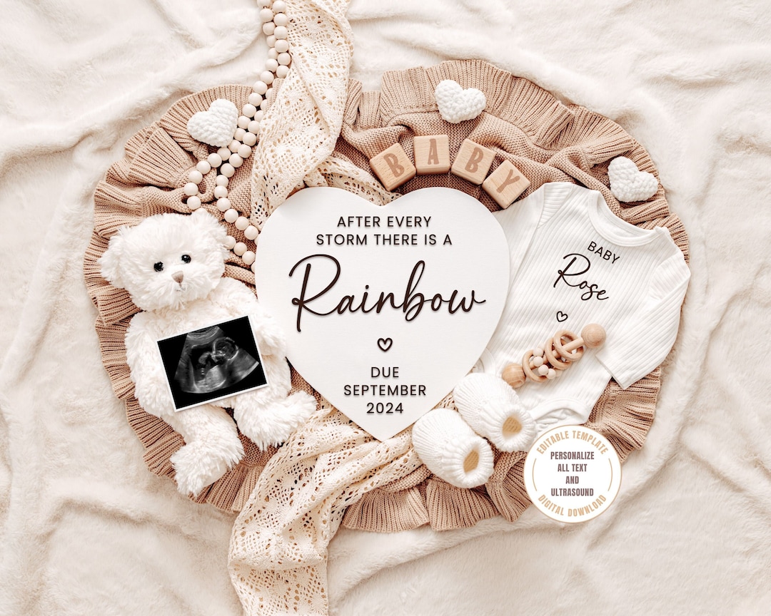 Rainbow Baby Announcement Digital, Pregnancy Announcement Template ...