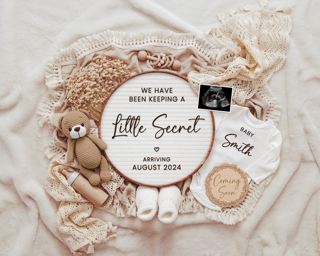 Little Secret Pregnancy Announcement Template: Editable Baby Reveal ...