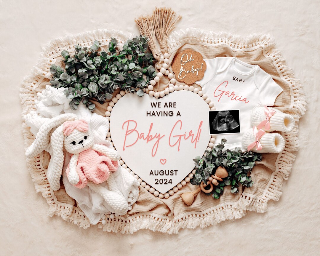 Girl Pregnancy Announcement Digital, Baby Announcement Template, Baby ...