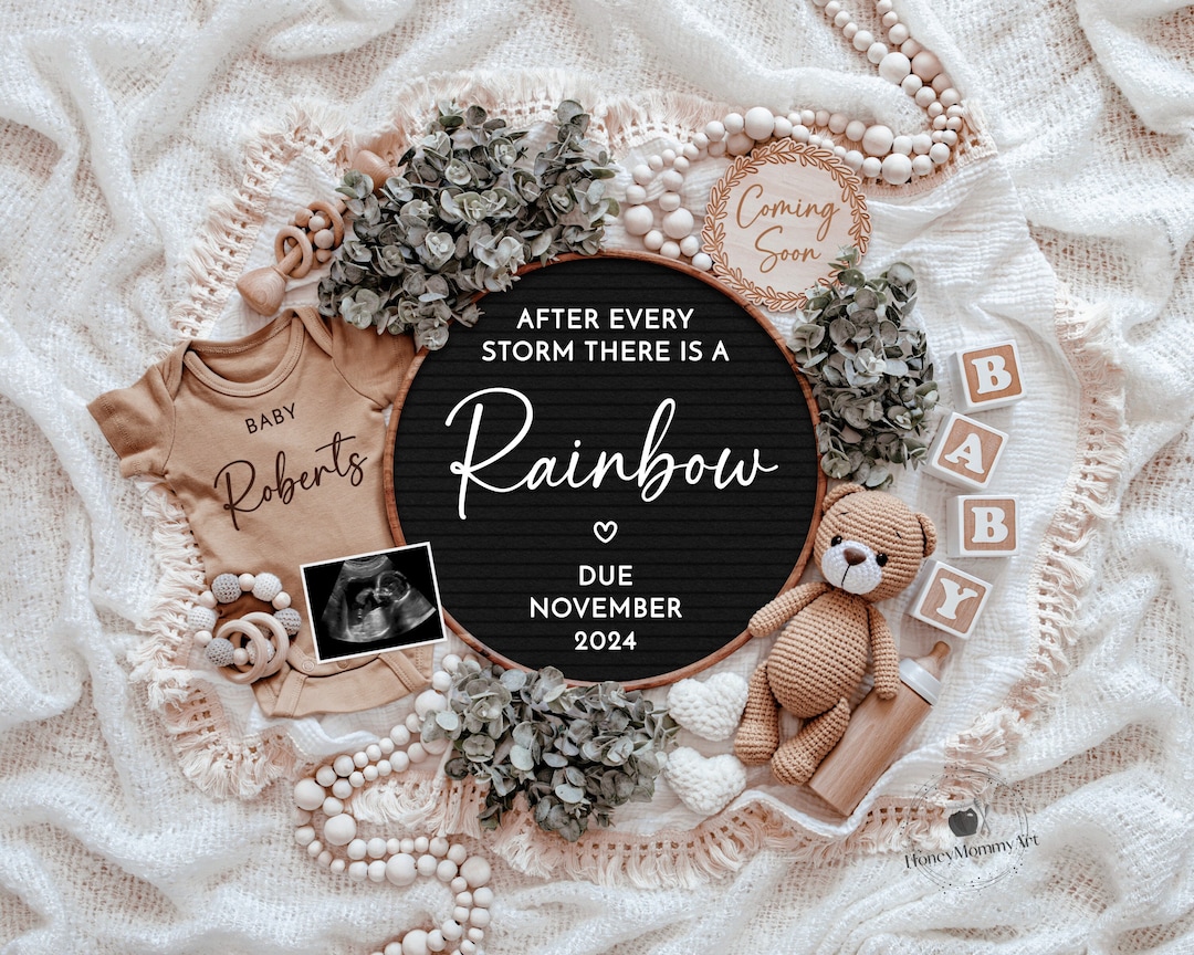 Rainbow Baby Announcement Digital, Pregnancy Announcement Template ...