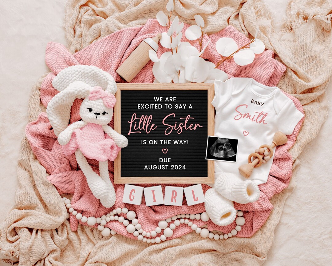 Girl Pregnancy Announcement Digital, Baby Announcement Template, Baby ...