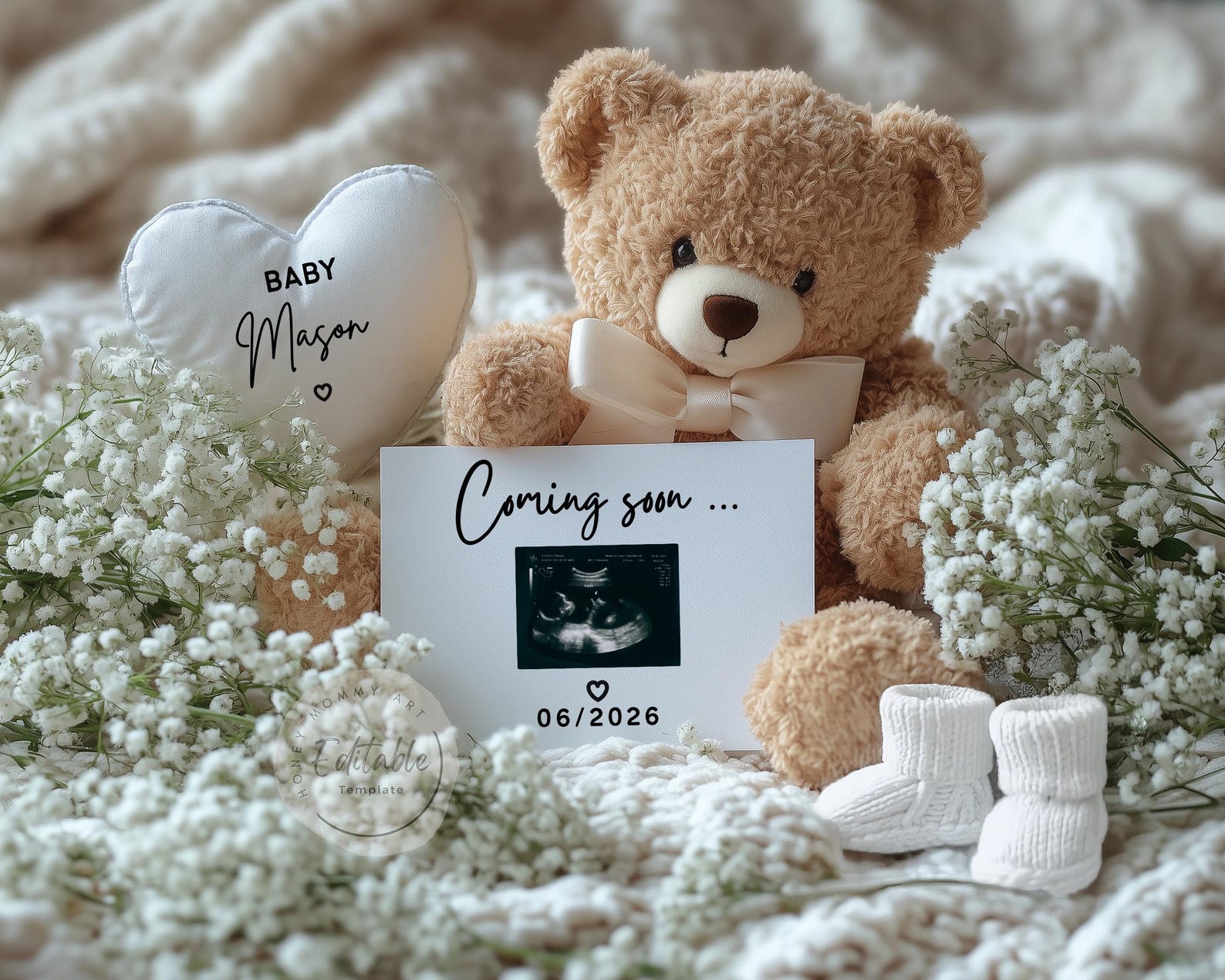 Teddy Bear Pregnancy Announcement: Editable Ultrasound Template ...