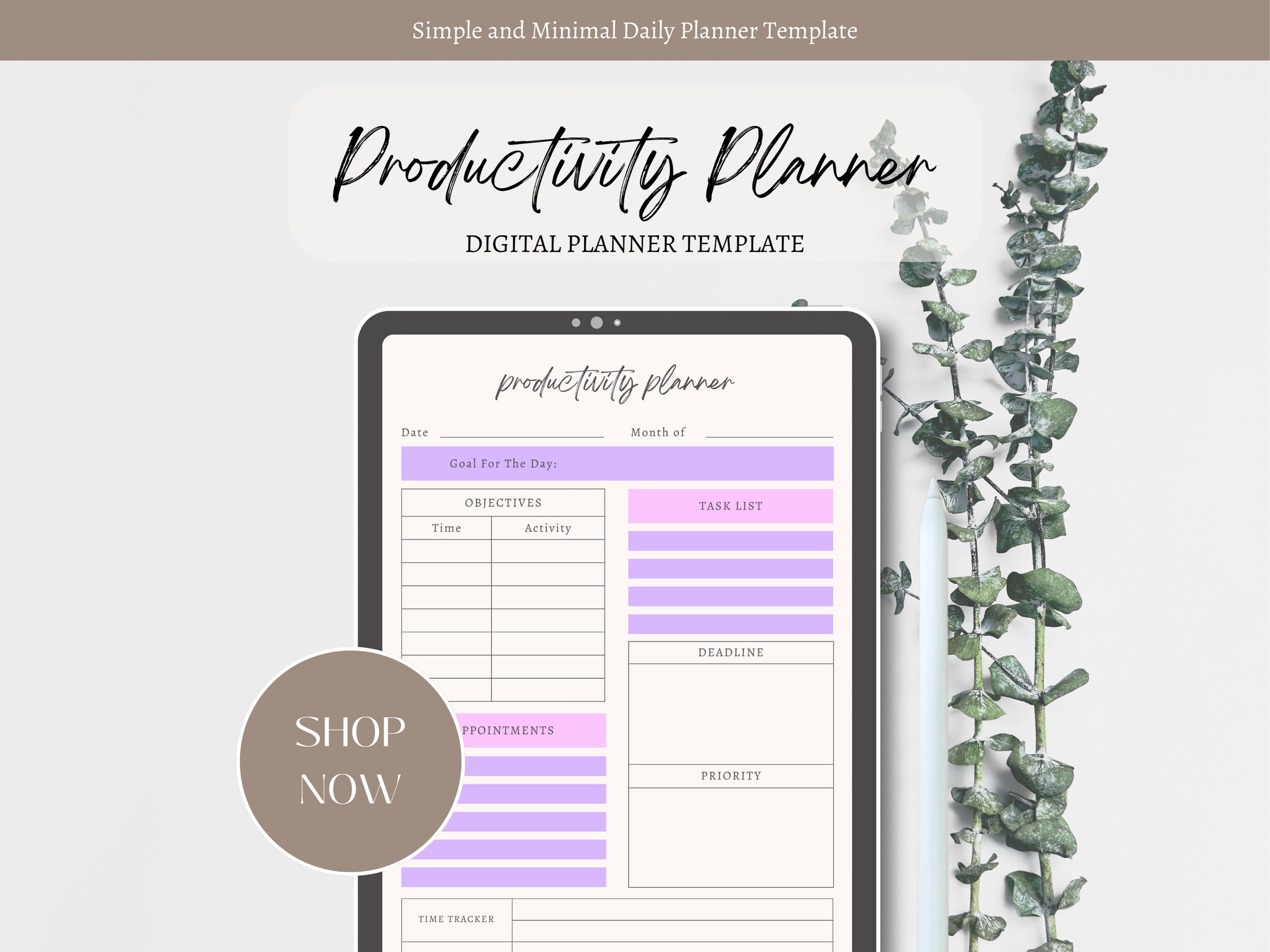Productivity Planner Printable | Single Page Daily Organizer (digital ...