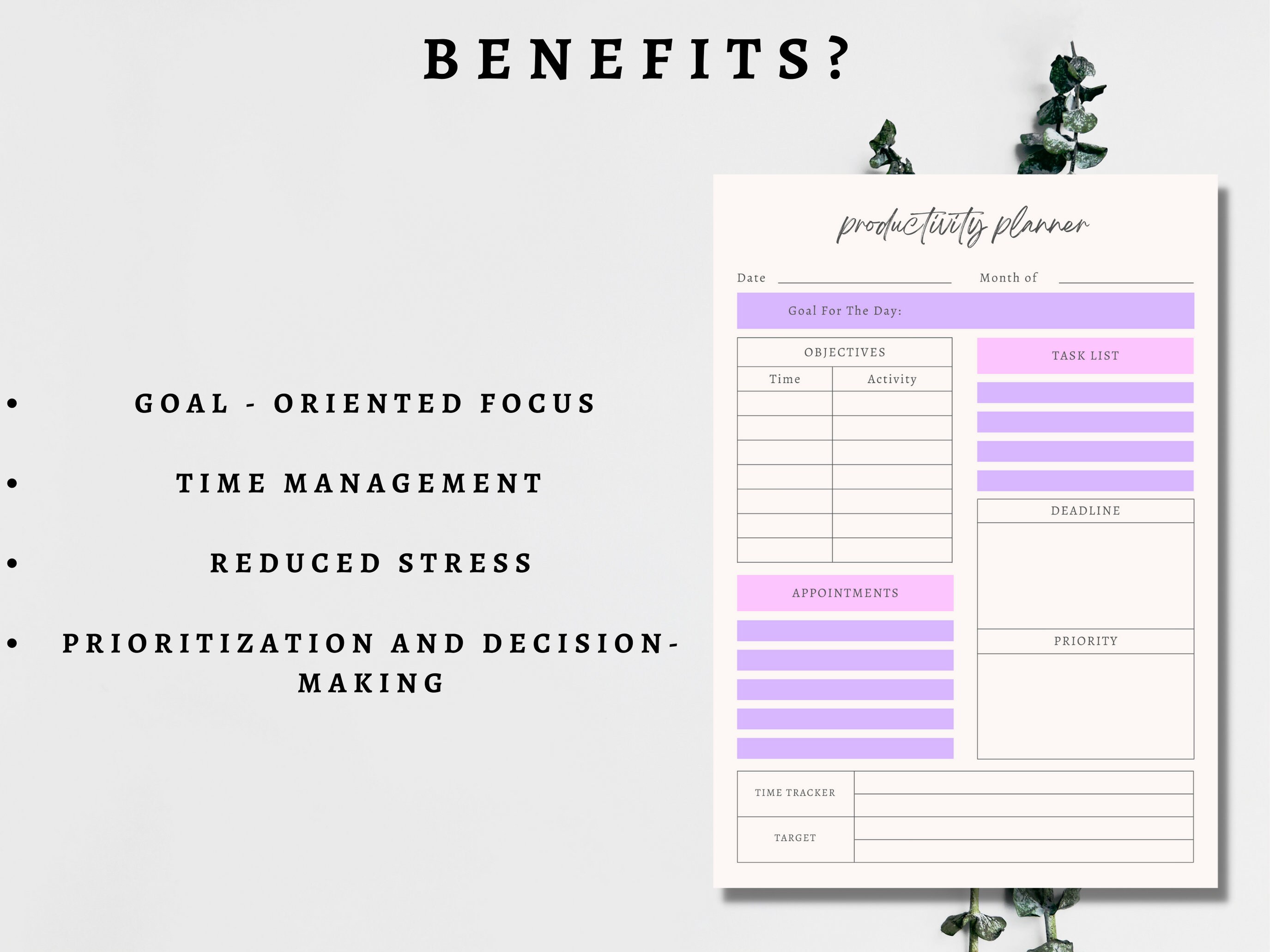 Productivity Planner Printable | Single Page Daily Organizer (digital ...