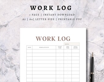 Editable Work Log Work Log Printable Time Spent Tracker Working Hours ...