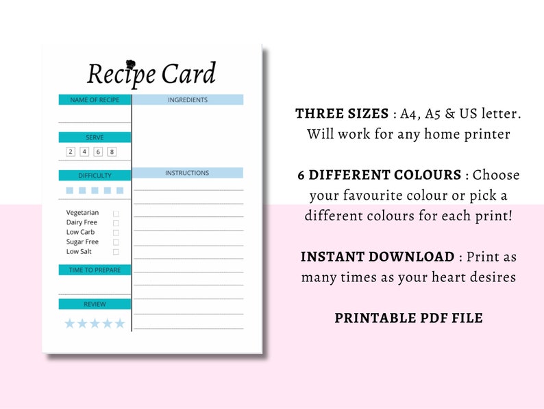 Recipe Card | Recipe Printable | Organizer Kit | Home Cook Book | Food ...